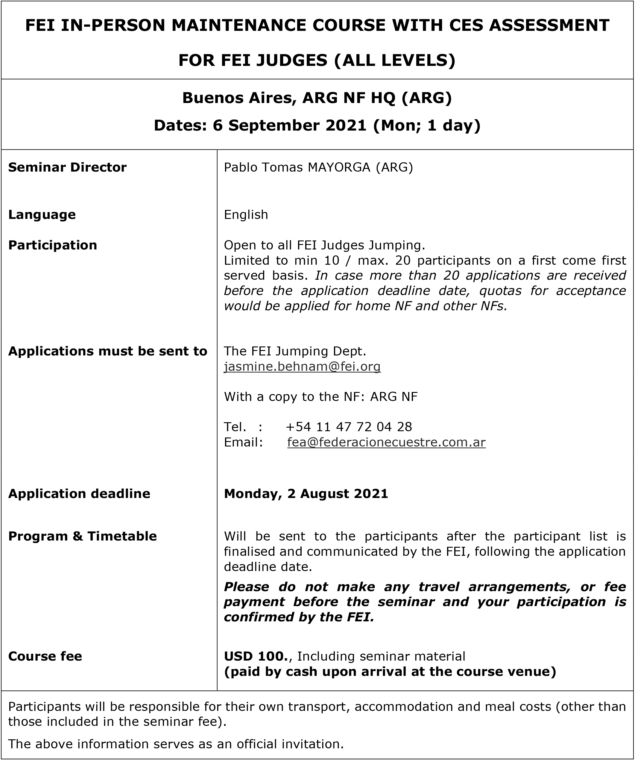 INVITATION: FEI Judges Jumping – In-person maintenance course with CES ...